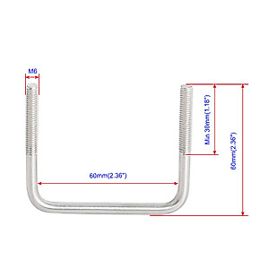 Aoje-Link Square U-Bolts 2.36"(60mm) Inner Width M6 Thread 304 Stainless Steel Silver with Plates Nuts Flat Washers for Car/RV/Trailer Bumper, 2Pcs