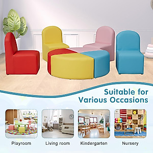 Kinsunny 8 PCs Kids Sofa Seating Set - Colorful Stools Cartoon Leather Chair for Toddlers Soft Foam Play Kids sectional Sofa Chair for Classroom Kindergarten Library Playroom