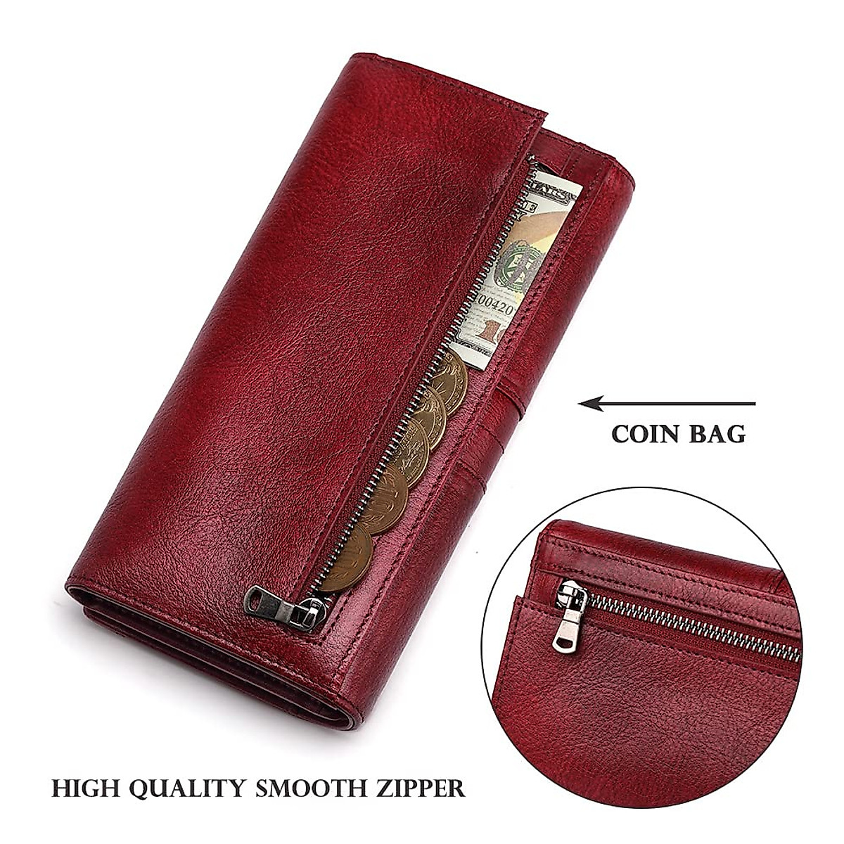 CHANPINCL RFID Vintage Long Wallets for women 3 Zippers Secure Large Capacity Travel Clutch Multi-card Wallets (Purple)