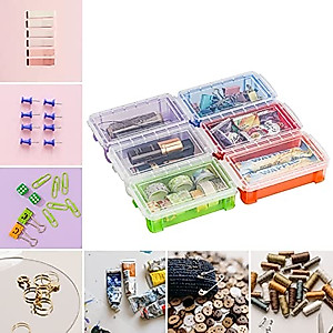 Hiceeden 12 Pack Small Plastic Storage Box with Lid, 5.3"x3"x2" Stackable Clear Latch Storage Case Bins Organizer Container for Craft Items, Jewelry Beads, 6 Colors