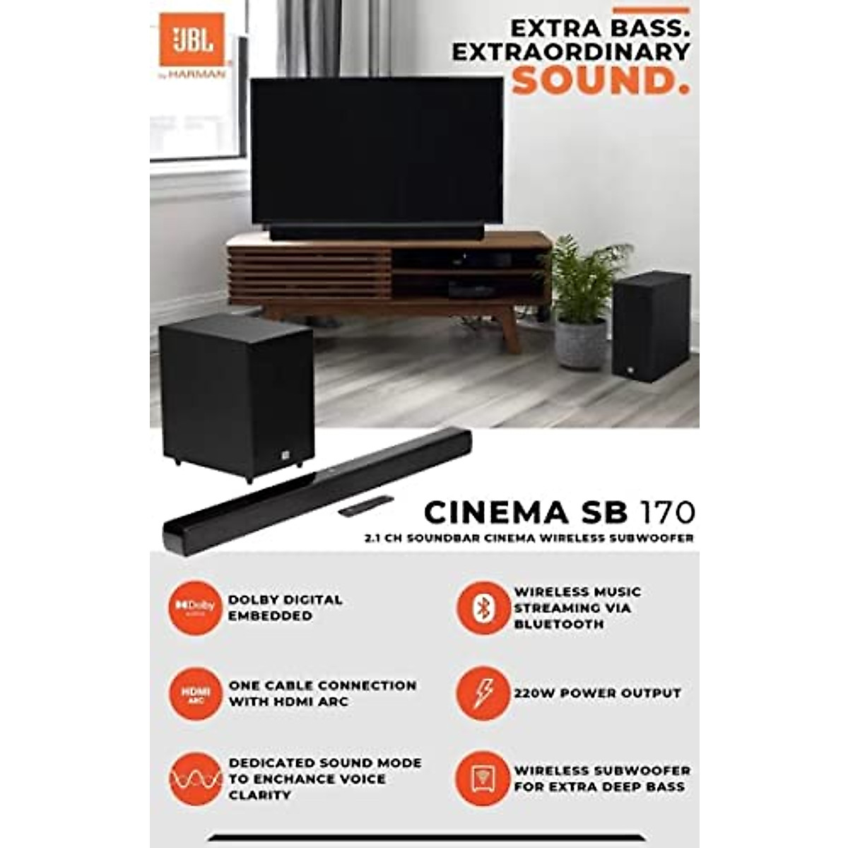 JBL Bar 2.1 - Channel Soundbar with Wireless Subwoofer