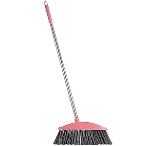 Ciieeo Heavy-Duty Broom, Stainless Steel Broom with Long Handle Floor Sweeping Brooms Wide Angle Outdoor Brooms for Shower Cleaning Patio Kitchen Grout Pink