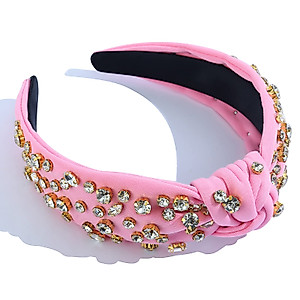 FEDANS Women Knotted Jeweled Pink Headband Rhinestone Crystal Embellished Mixed Top Hairband ladies Twist Nylon Hair accessories for Girls