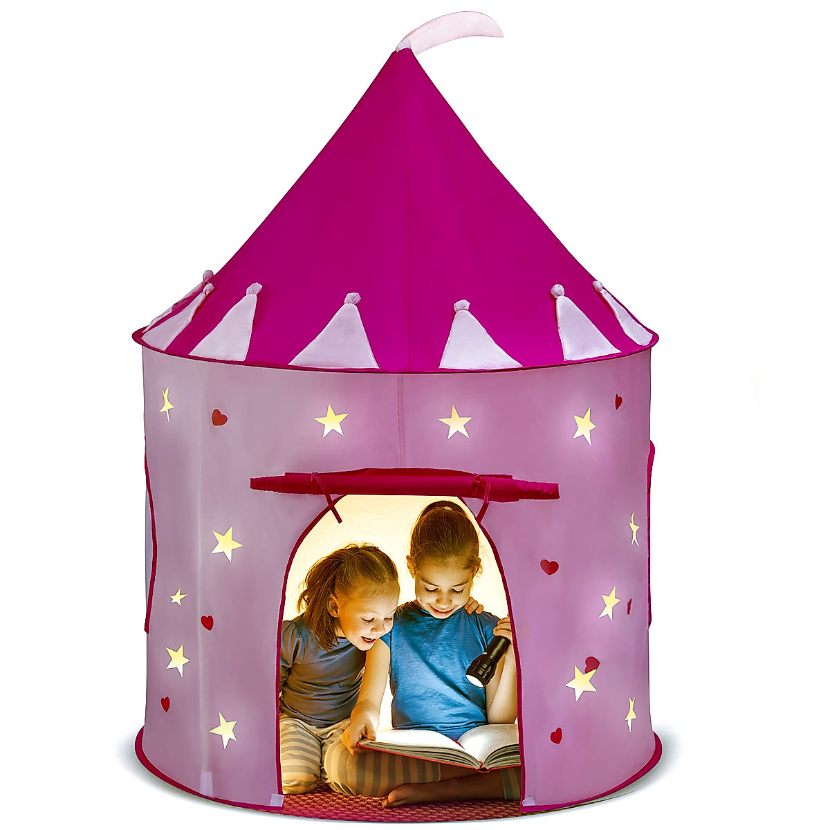Play22 Play Tent Princess Castle Pink - Features Glow in The Dark Stars - Portable - Kids Pop Up Tent Foldable Into A Carrying Bag - Indoor and Outdoor Use - Original
