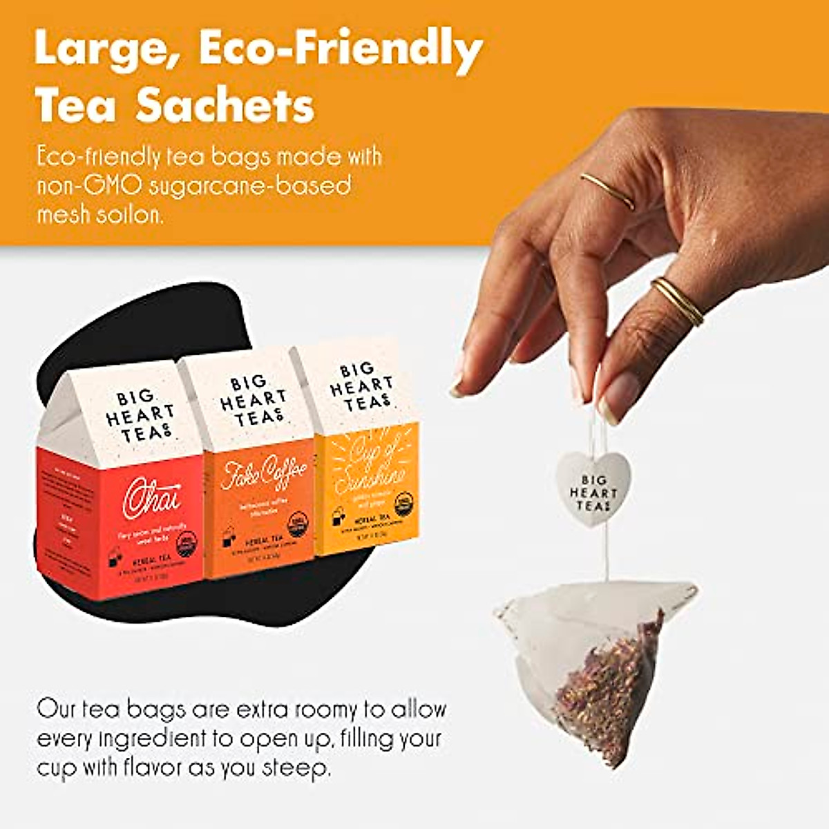 Big Heart Tea Co. Spicy Tea Bags Gift Set - Certified Organic, Ayurvedic Herbal Tea - Small Batch Ground Herbs, Spices in Zero Plastic Sachets - Healthy Tea Variety Box - 3 Flavors, 30 Pack