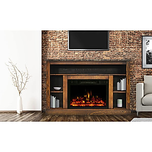 Cambridge Seville 47'' Freestanding Electric Fireplace with Log Insert, Remote, Multi-Color Flame, Walnut Mantel, For Rooms up to 210 Sq.Ft., Adjustable Heat Settings, Timer