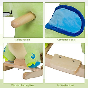 Qaba Kids Plush Ride-On Rocking Horse Toy Dinosaur Ride on Rocker Green with Realistic Sounds