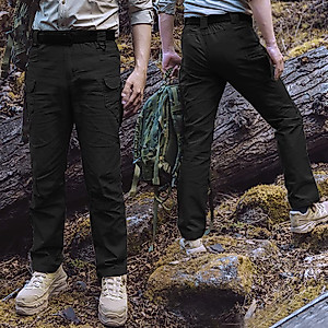 HYCOPROT Men's Tactical Pants Ripstop Water Repellent Lightweight Casual Cargo Pants Quick Dry Military Army 10 Pockets Work Trousers for Hiking, Outdoor, Hunting (34, Black)