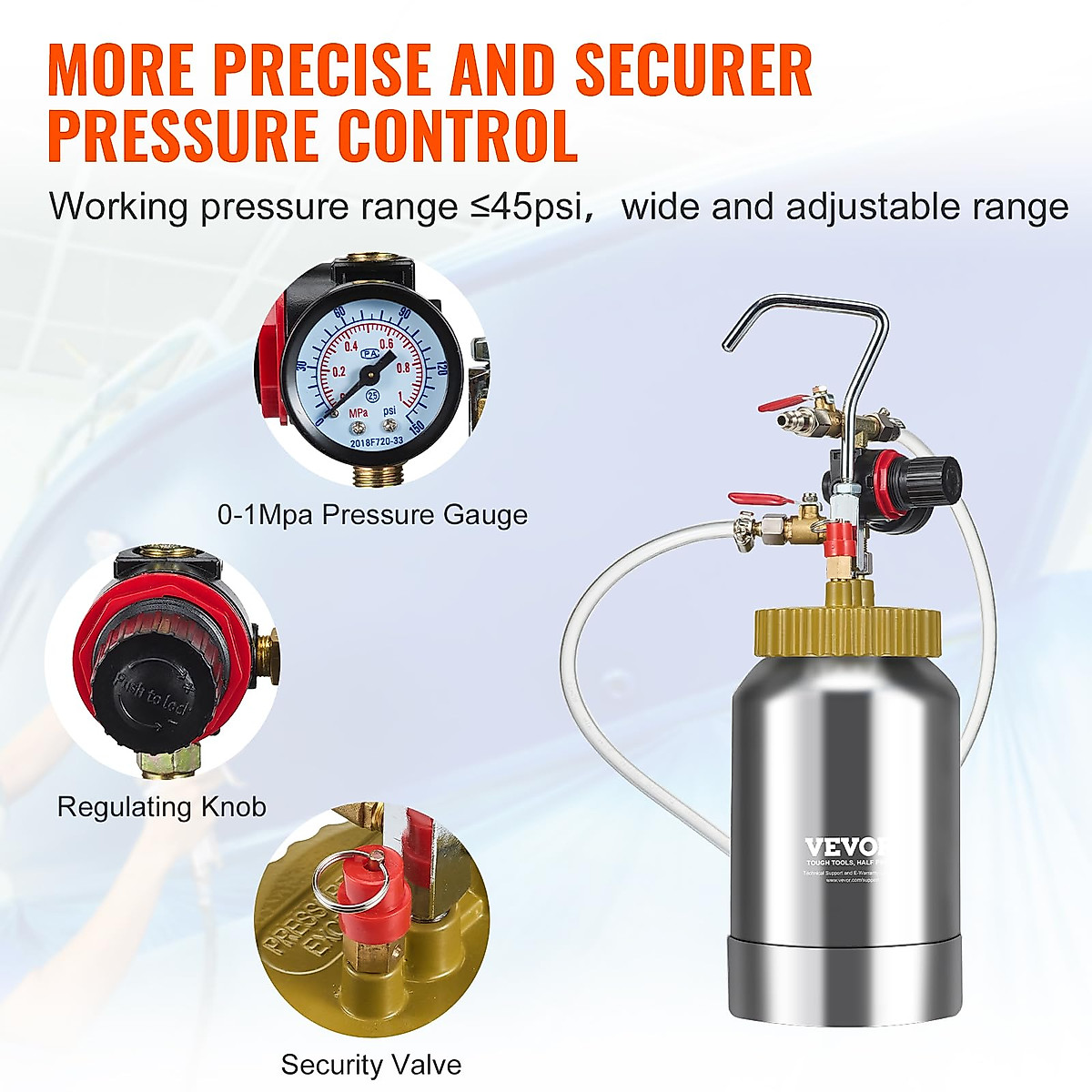 VEVOR Spray Paint Pressure Pot Tank, 2L/0.5gal Lightweight Air Paint Pressure Pot, 1.8mm Nozzle Spray Paint Gun 3m Hoses for Home Decoration Architecture Construction Automotive Painting, 45PSI Max