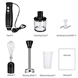 DEWIN Immersion Blender, 500 Watt 4-in-1 Hand Blender with Chopper, Whisk, Mixing Beaker, Electric Stick Blender with Two Speed Adjustable, Ergonomic handle
