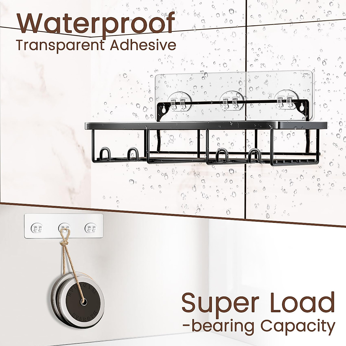 Boeetech Shower Caddy Adhesive for Replacement, Adhesive Hook Transparent Replacement Hook Wall Hooks, Strong Hanging Hooks Shower Shelves Stickers Hooks for Shower Caddy (12 PC)