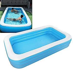 Inflatable Swimming Pool, 305x183x60cm Rectangle PVC Blow Up Pool Outdoor Lounge Pool for Kids, Adults, Outdoor, Garden, Backyard