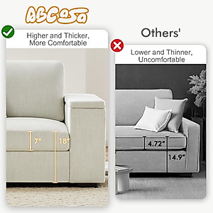 ABCASA 112" Modular Sectional Sofa Couch with Detachable Sofa Cover & Storage Armrest,L Shaped Couch for Living Room,Linen Fabric Corner Couch(5 Seater Sofa,Ivory)