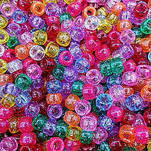 Amaney 500 Pieces 6x9mm Mixed Colors Glitter Transparent Mix Plastic Pony Beads