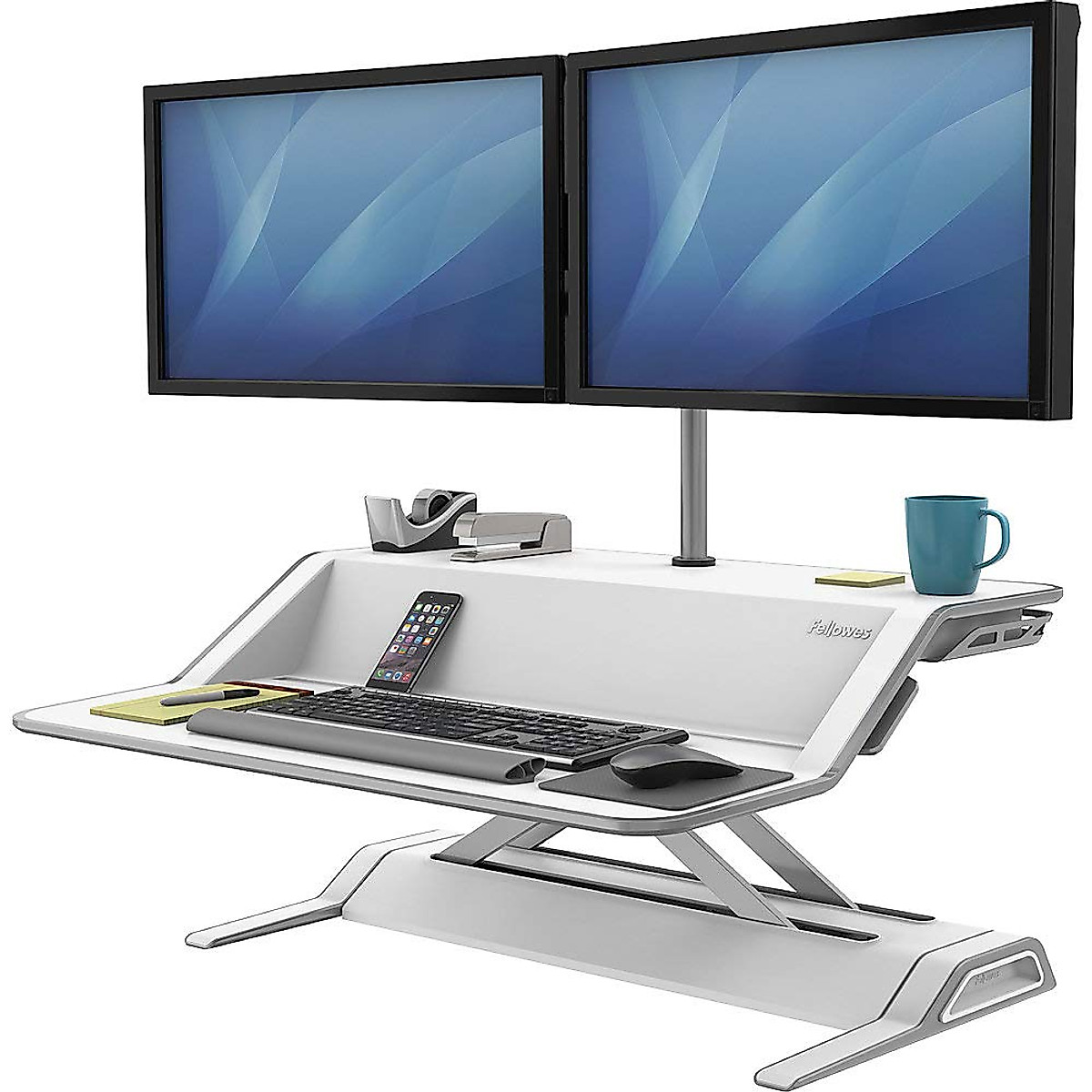 Fellowes Lotus Sit-Stand Workstation Desk, Adjustable, Pre-Assembled, White