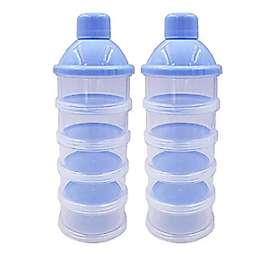 Non-Spill Milk Powder Dispenser/Storage Container, Blue (2pcs)- 5 Compartments