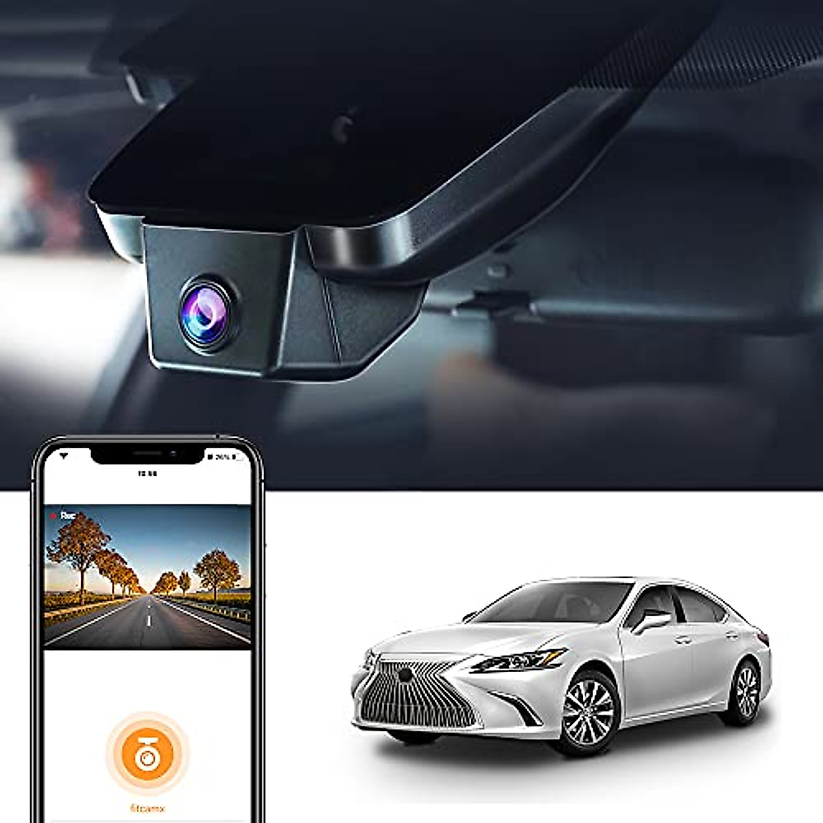 Fitcamx 4K Dash Cam Suitable for Lexus ES350 ES300h F Sport ES250 2019 2020 2021 2022 2023 Luxury Sedan 4D, Integrated OEM Style, UHD 2160P Video WiFi, G-Sensor, Loop Recording, Plug&Play, 64GB Card
