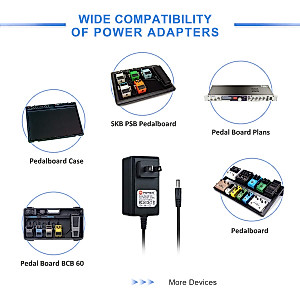 PK Power PW-CT-9V DC Power Adapter –Minimize Need to Change Batteries on Pedalboard and Other Devices Requiring 9V – 1000mA Max Current – Center Negative with 6.6FT Cord Power Supply
