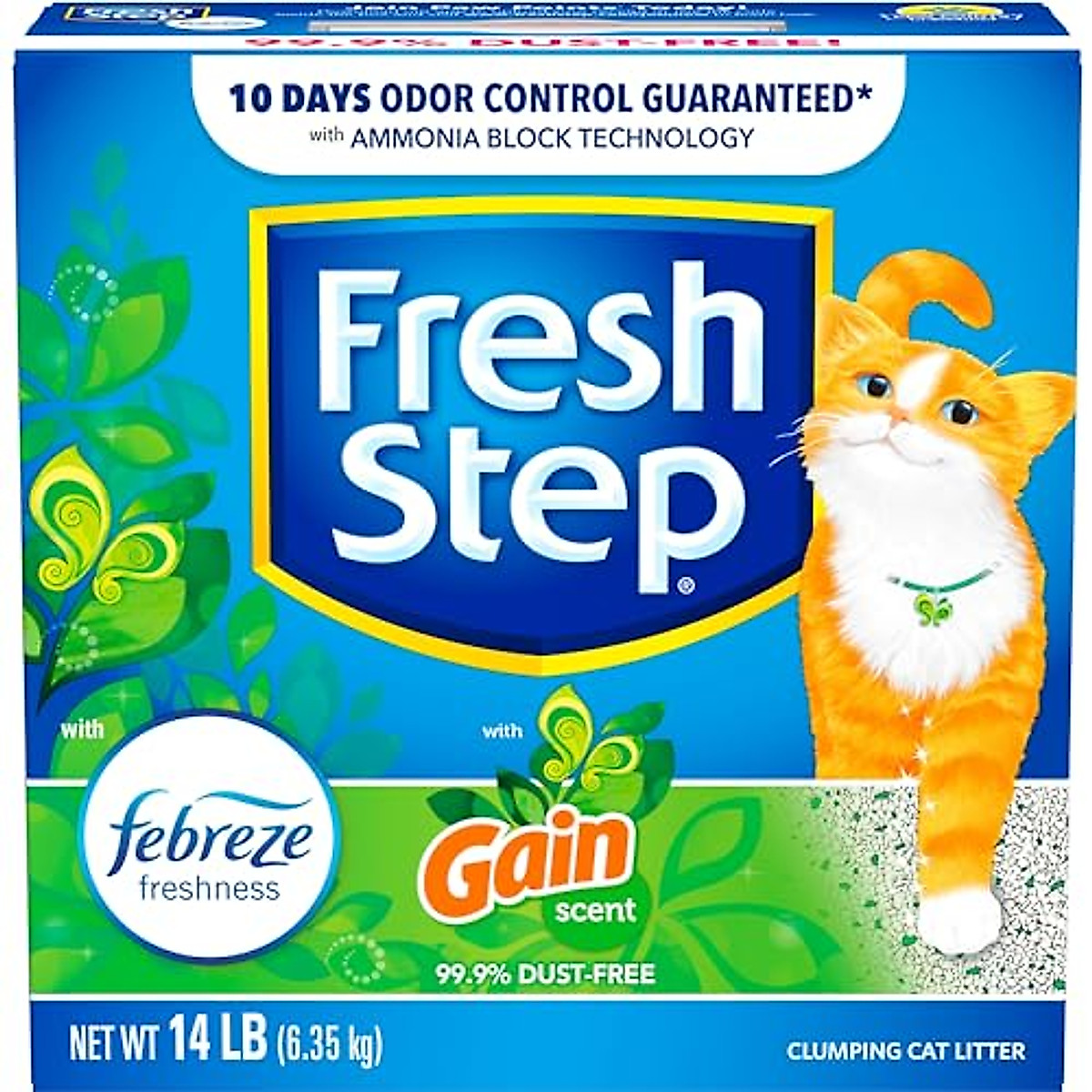 Fresh Step Clumping Cat Litter with Febreze Gain Scent, Long Lasting Odor Control Kitty Litter with Activated Charcoal, Low Dust Formula, 14 lb
