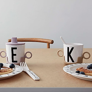 Design Letters Melamine Sippy cups for Baby 7 Oz A-Z | Kids Cups Designed in Denmark Reusable Cup for Baby 6+ Month|Learning Cup BPA/BPS Free | Children Drinking Cup Dishwasher Safe, Toddler Cup White