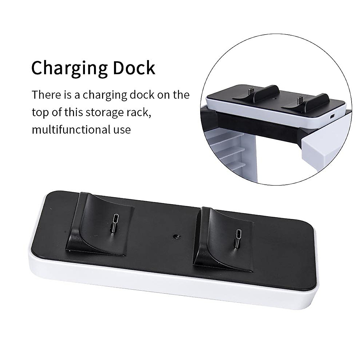 iayokocc Universal Game Storage Rack, Video Game Storage Set, Includes Storage Rack, Charging Dock, Controller Hook & USB Cable(White)
