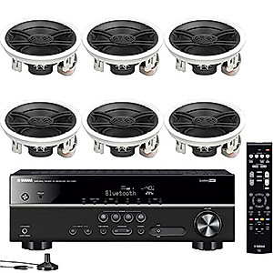 Yamaha 5.1-Channel Wireless Bluetooth 4K A/V Home Theater Receiver + Yamaha Custom Install 3-Way 100 watts Speaker with Dual Tweeters & 6-1/2" Woofer Surround Sound Home Theater Speaker Package