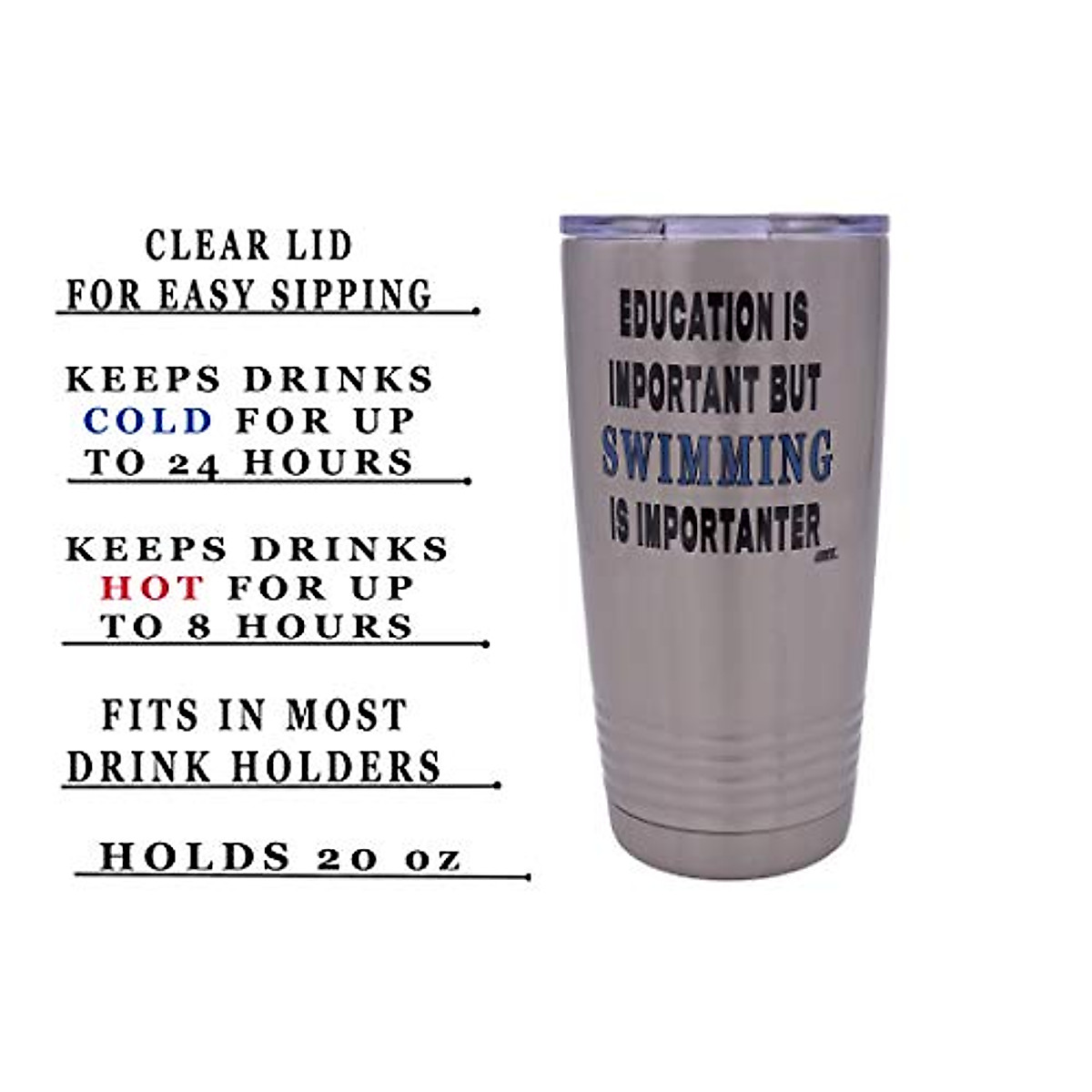 Rogue River Tactical Funny Swimming 20 Oz. Travel Tumbler Mug Cup w/Lid Education Important Swim Gift Idea