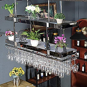 Multi-Layer Cabinet Holder Red Wine Cup Upside Down Hanging Stemware Holder（Gold, Silver） J112, PIBM, Silver, 80cm*35cm
