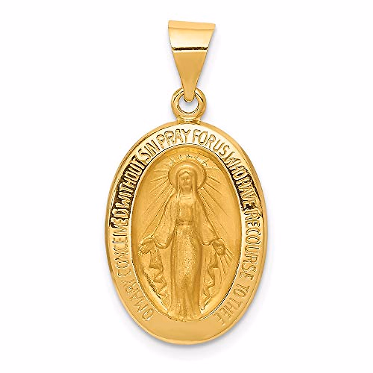 IceCarats 14K Yellow Gold Our Lady of Miraculous Medal Blessed Virgin Mary Necklace Charm Pendant 27.5mm x 14mm Only