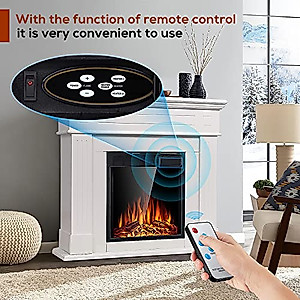 R.W.FLAME Electric Fireplace Pearl Mantel Wooden Surround Firebox, Pearl Freestanding Fireplace with Log & Remote Control,43" Fireplace TV Stand Home Space Heather, Adjustable Led Flame,750W/1500W