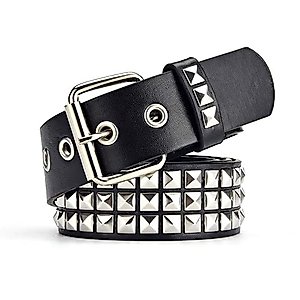 FOCAST Black Studded Belt Punk Rock Rivet Belt Grommet Threads Belt with Bright Metal Pyramid for Women Men (Black)