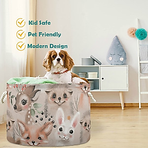 visesunny Deer Bunny Hedgehog Bear Fox Laundry Baskets Fabric Storage Bin Storage Box Collapsible Storage Basket Toy Clothes Shelves Basket for Bathroom,Bedroom,Nursery,Closet,Office