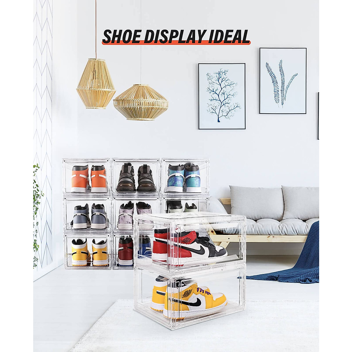 KDOR Shoe Boxes Clear Plastic Stackable 3 Pack Shoe Storage for Sneakerheads, Magnetic Door, Strong and Block of UV Protect your Shoes