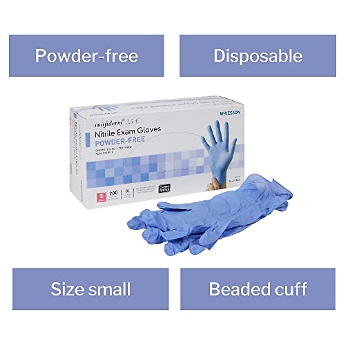 McKesson Confiderm 3.5C Nitrile Latex-Free SM Exam Gloves, Small, Chemo Tested, Powder-Free, 200/BX