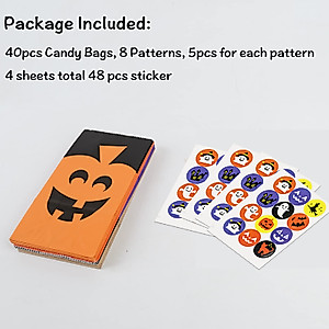 Rulyyo Halloween Trick or Treat Goody Gags Gift Bags, 8 Design, 40 PCS Halloween Treat Bags Party Favor Candy Bags