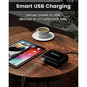 USB Charger Station, SUPERDANNY 8-Port Desktop Charging Station for Multiple Devices, Compatible with iPhone 11/X/Xs/Max/XR/SE/8/Plus, iPad Pro/Air/Mini, AirPods, Galaxy S10 Note, LG, and More, Black