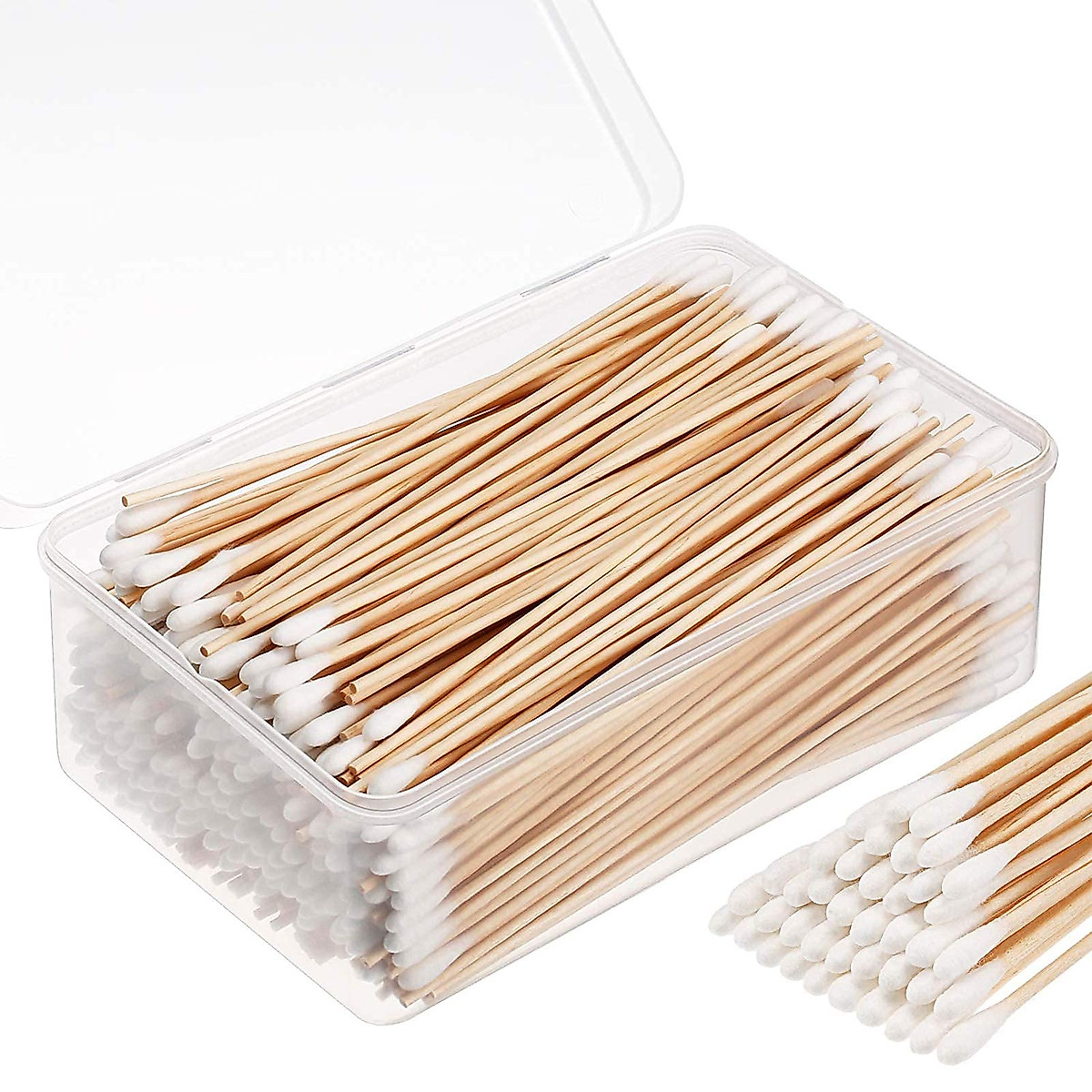 Norme 500 Pieces Cleaning Swabs, Pointed/Round Tip with Wooden Handle Cleaning Swabs Buds for Jewelry Ceramics Electronics in Storage Case (6 Inch, Pointed Tip)