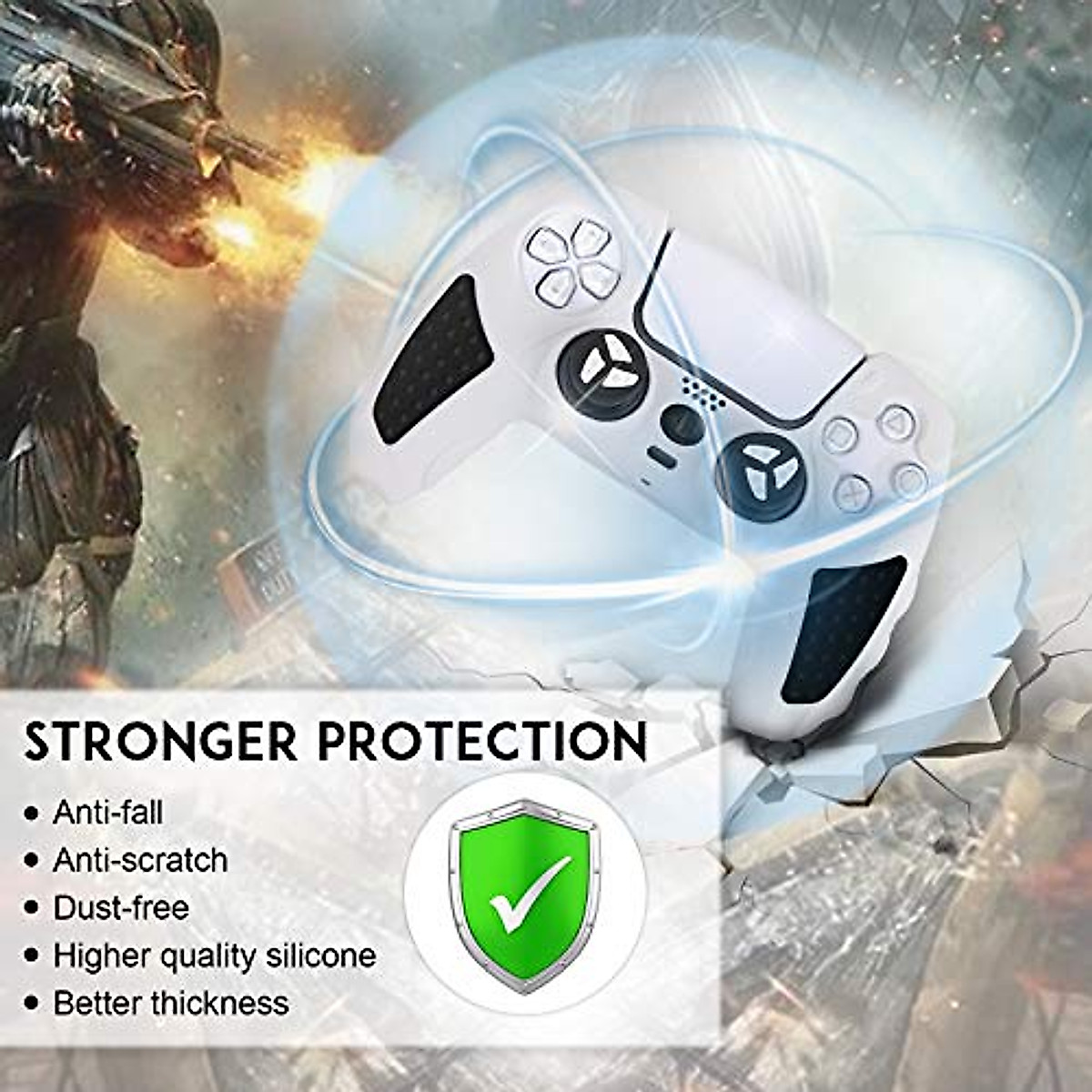 SIKEMAY PS5 Controller Skin, Anti-Slip Thicken Silicone Protective Cover Case Perfectly Compatible with Playstation 5 Dualsense Controller Grip with 10 x Thumb Grip Caps (White-Black)