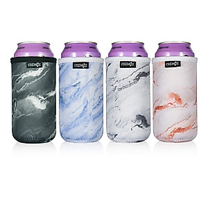 CM Soft Neoprene 16 Fl Oz Can Sleeves Insulators Can Covers for 16 Fluid Ounce Energy Drink & Beer Cans, Marble Pattern, 4 Pcs