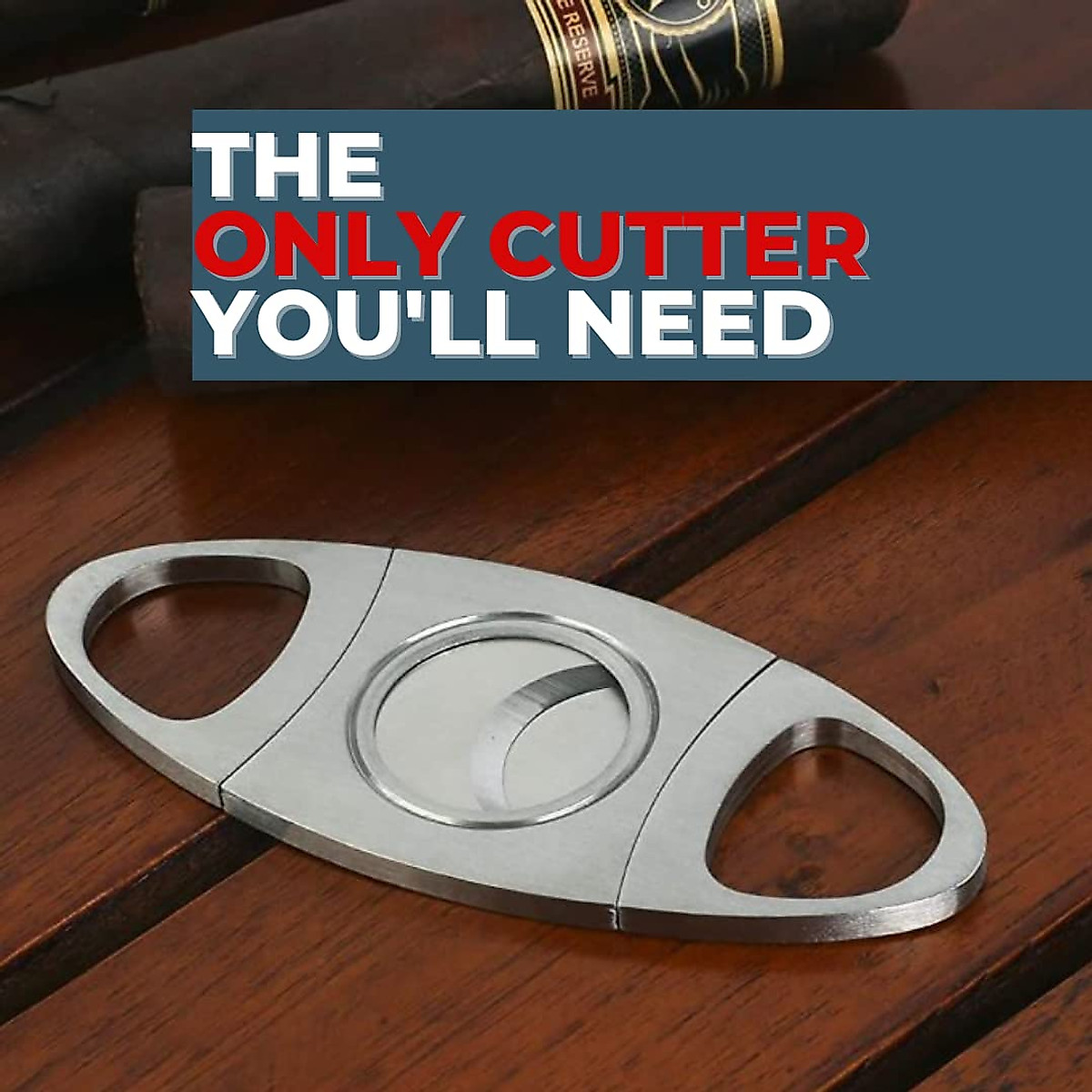 Mantello Stainless Steel Cigar Cutter- Large Premium Cigar Cutters - Cuts Up to 60 Gauge Cigar - Cigar Cutter Guillotine, Double Cut Blade in Gift Box, Gifts for Men, Groomsmen Cigar Cutter