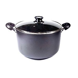 Uniware Non-Stick Aluminum Stock Pot With Glass Lid,Black (30 QT)
