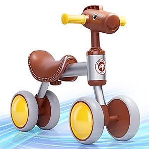 TWFRIC Balance Bike for 1+ Year Old Boys Girls, Toddler Balance Bike 12-36 Month No Pedal 4 Wheels Ride-on Baby Bike Riding Toys for 1 Year Old Birthday Gifts(Brown)