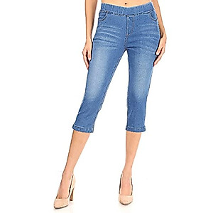 Women's Capris Jean Skinny Pull-On Denim Capri Pants for Women Cropped Jeans Size XL Blue Denim