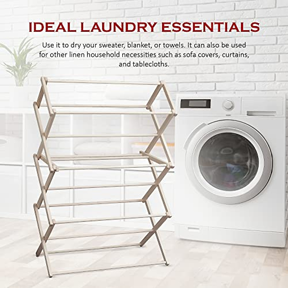 Peaceful Classics Wooden Laundry Rack - Amish Handmade Wooden Clothes Drying Rack - Foldable Drying Rack for Towel, Blanket, Linen Household Essentials - for Indoor Or Outdoor Use (52" x 36" x 16")