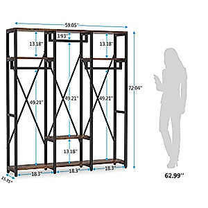 Tribesigns Garment Rack, Heavy Duty Freestanding Closet Organizer Systems with Shelves, Open Wardrobe Closet for Hanging Clothes (Rustic)