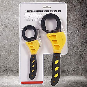 Trepot 2 pcs Universal Rubber Strap Wrench,oil Filter Adjustable Wrench set,Jar Opener Pipe Multifunctional Wrench Tools for mechanics Plumber.