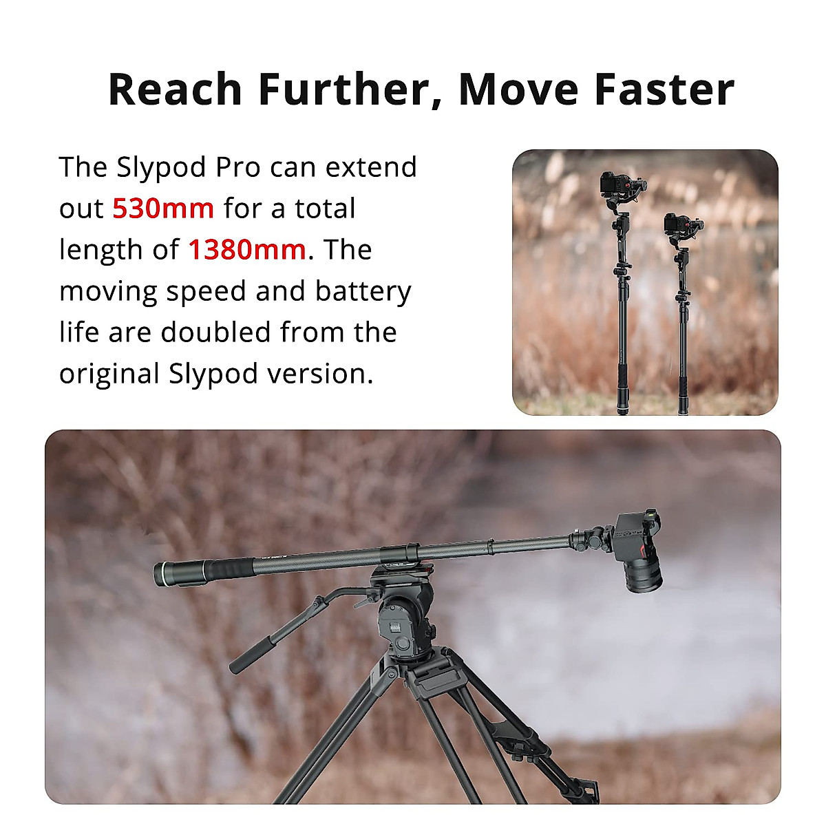 MOZA Slypod Pro Monopod Motorized Motion Camera Slider Accurate Position & Speed Control Extend Out 520mm Maximum Speed 40mm/s with Pan and Tilt Head & Tripod