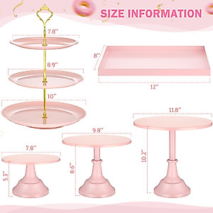 Tioncy 7 Pcs Cake Stand Set Metal Cupcake Holder Dessert Table Display Cupcake Display Plate Serving Platter Dessert Table Stands and Trays Set for Baby Shower Wedding Birthday Xmas Party (Pink)