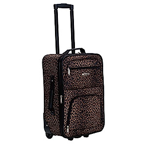 Rockland Vara Softside 3-Piece Upright Luggage Set, Expandable,Lightweight,Telescopic Handle,Wheel, Leopard, (20/22/28)