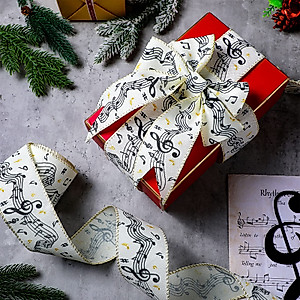 2 Roll 20 Yard Music Note Ribbon for Wreaths Themed Ribbon Polyester Ribbons for Craft Holiday Fabric Ribbons for Christmas Winter Gift Package Wrapping Bow Wedding Decor, 2.5 Inch Wide